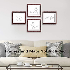 Cats Wall Art - Set of 4-8”x10” Unframed Minimalist Black & White Decor Prints - Makes a Great Gift Under $20 for Cat Lovers
