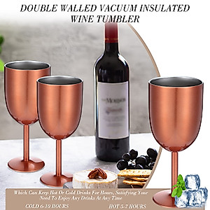8 Pcs Stemmed Stainless Steel Wine Glasses with Lid 12oz Double Wall Insulated Wine Tumbler Portable Stemmed Wine Tumbler Unbreakable Travel Goblet for Picnics Outdoor Activities, Rose Gold
