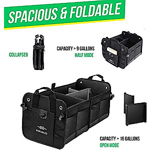 DURABLEZ 4 Compartment Separable Collapsible Car Trunk Storage Organizer for SUV Minivan Truck Sedan - XXL, Black