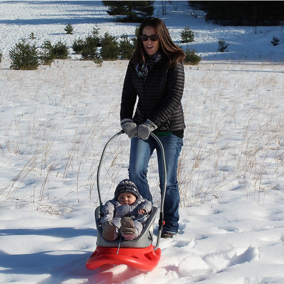 Flexible Flyer Portable Snow Stroller Baby Sled. Toddler Boggan Infant Sleigh, red, 33 x 14 x 17 inches