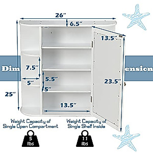 GLACER Bathroom Mirror Cabinet, Modern Wall Cabinet with Mirror, Medicine Cabinet with Mirror, Ideal for Bathroom, Dressing Room or Living Room, 26 x 6.5 x 25 inches (White)