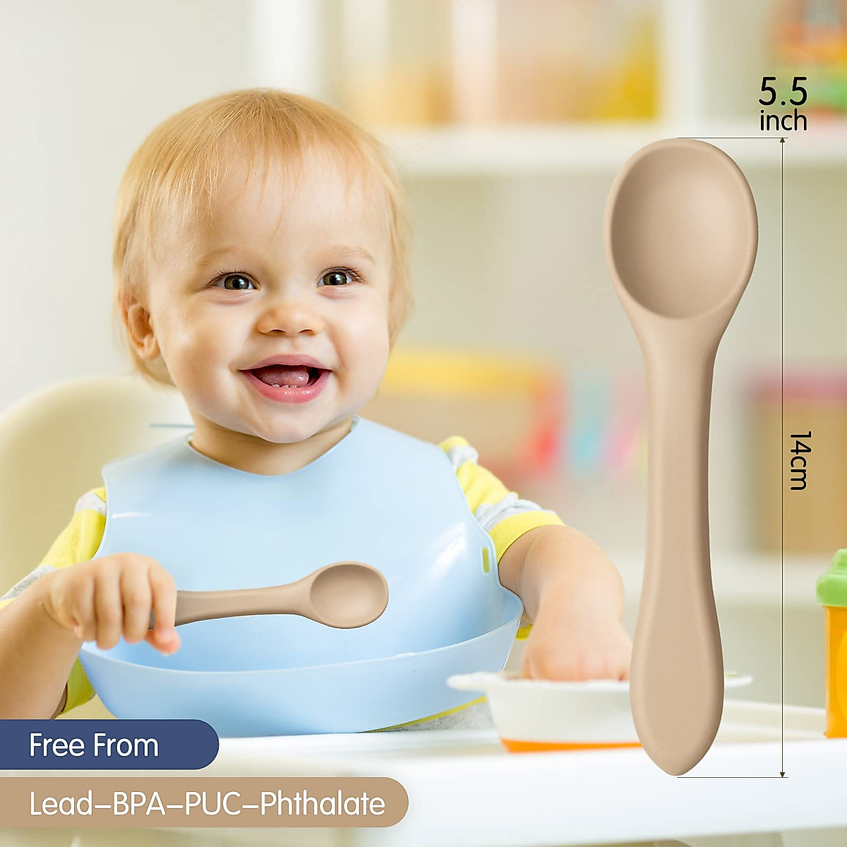 5 Pieces Baby Spoons Silicone Baby Spoons Infant Baby Feeding Spoons Soft Silicone Baby Spoons Bendable Baby Food Spoon Toddler Training Spoon for Infant Kids Toddlers Children Baby Gift