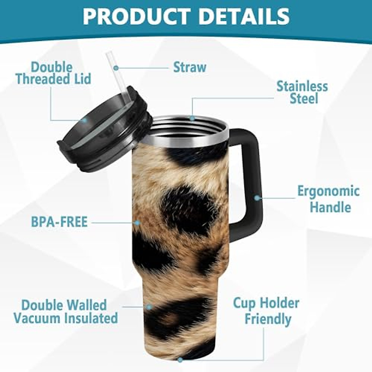 Flradish 30oz Tumbler with Handle, Fashion Leopard Print Stainless Steel Tumbler with Lid and Straws Double Wall Vacuum Insulated Leakproof Coffee Travel Mug
