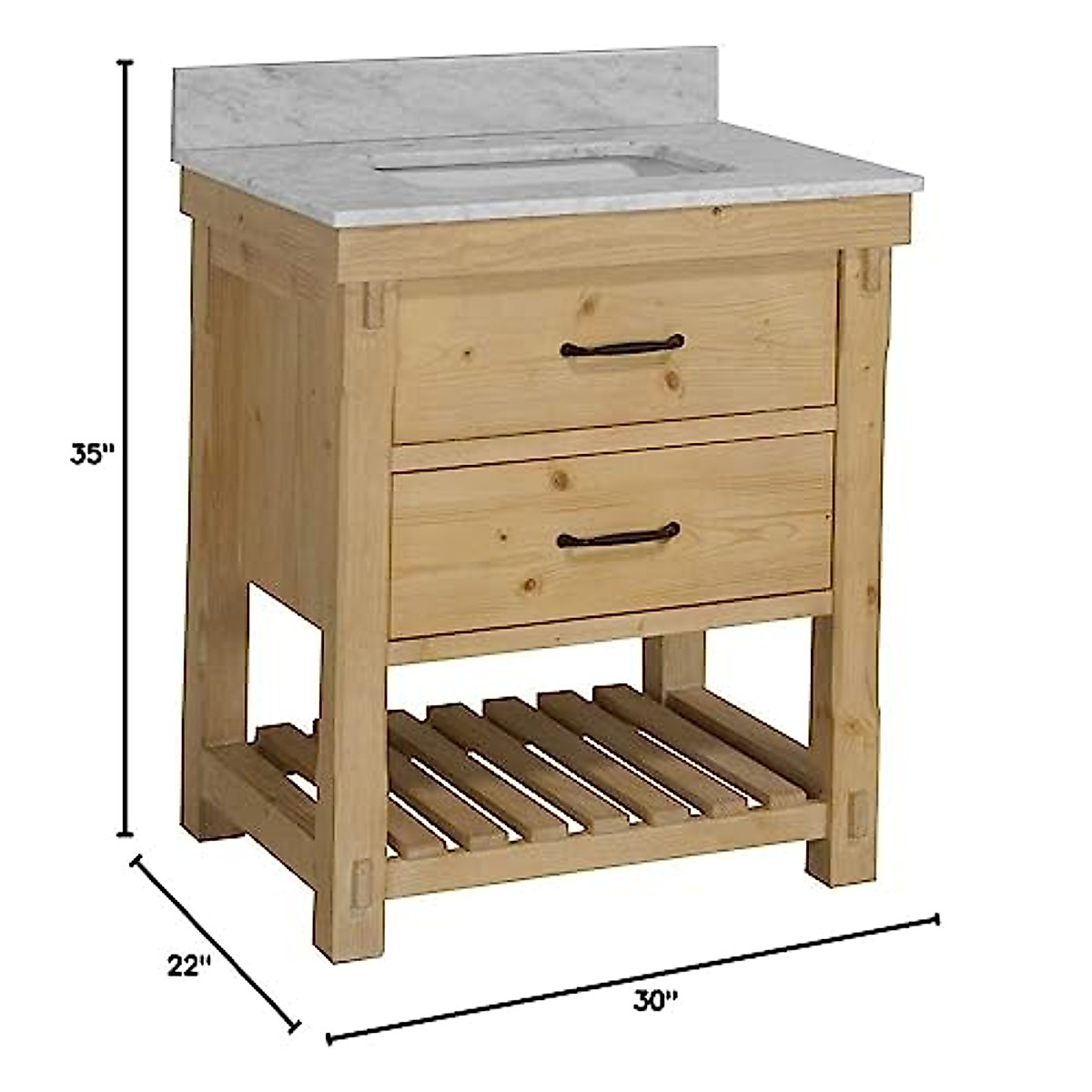Birmingham 30-inch Bathroom Vanity (Carrara/Driftwood): Includes Driftwood Cabinet with Authentic Italian Carrara Marble Countertop and White Ceramic Sink