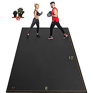 GXMMAT Extra Large Exercise Mat 10'x6'x7mm, Ultra Durable Workout Mats for Home Gym Flooring, Shoe-Friendly Non-Slip Cardio Mat for MMA, Plyo, Jump, All-Purpose Fitness Black Real