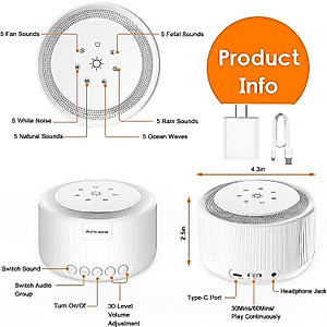 Sound Machine- STYFSCP White Noise Machine with 30 Natural Soothing Sounds 36 Level Volume Light 3 Timer Memory Function, Noise Machine Powered by AC or USB, Sleep Sound Machine for Adults Baby Kids