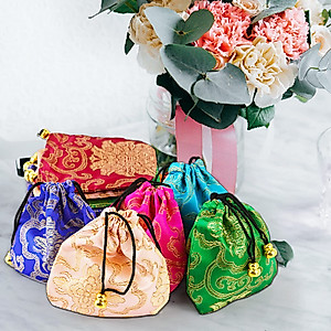 Lzttyee 30Pcs Silk Brocade Embroidered Drawstring Jewelry Pouch Bag Gift Bags Baskets Drawstring Coin Purse (Random Color)