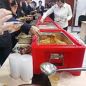 FORCOOK Top-Load Insulated Food Pan Carrier Food Warmer Box Hot Boxes for Catering Keep Food Hot Or Cold with Three Third-Size 18/8 Stainless Steel Leak-Proof Hotel Pans