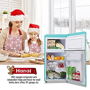 WANAI 3.5 Cu.ft Compact Refrigerators Mini Fridge with Freezer Blue Small Fridge Dual Door Classic Retro Refrigerator Removable Glass Shelves Adjustable Thermostat for Home Office Dorm RV