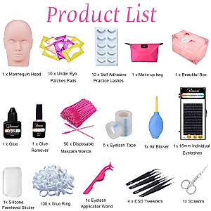 Eyelash Extension kit, Missice Professional Eyelashes Kit False Eyelashes Extension Glue Tool Practice Kit for Makeup Practice Eye Lashes Graft with Mannequin Training Head