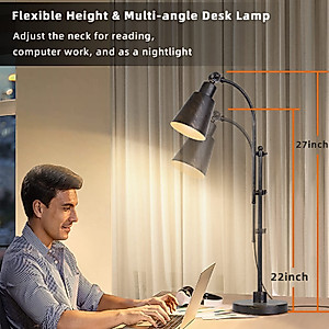 LALISU Metal Desk Lamp Rustic Task Lamp Black Adjustable, Industrial Style Lamp with On/Off Switch, Vintage Work Lamp, Reading Lamp for Bedroom, Study Room &Office, ETL Certificate. (Black)