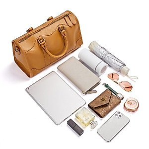 Vintage Leather Satchel Handbags Top Handle Boston Tote Bags With Long Strap (2-Brown)