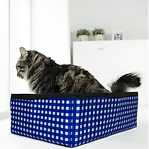 Pet Fit For Life Collapsible Portable Cat Litter Box (16"x12"x5") - Foldable and Packable Travel Litter Box for Cats - Includes Bonus Collapsible Water Bowl - Blue