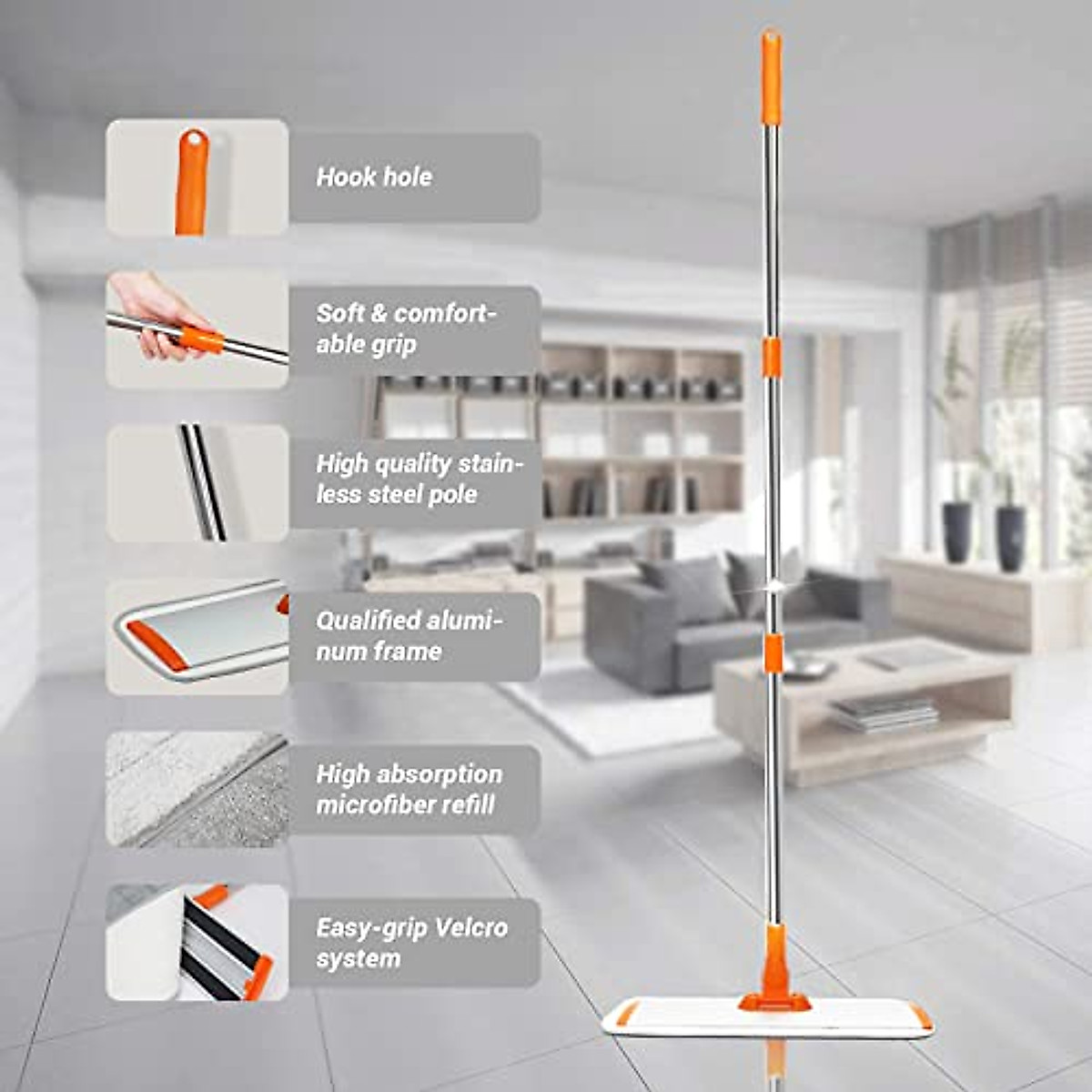 Worthland Mops for Floor Cleaning with 4 Reusable Microfiber Pads, 18" Wet and Dust Mop for Hardwood & Tile Household Cleaning Tools