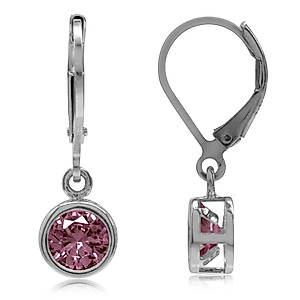 Silvershake 6mm Round Simulated Color Change Alexandrite Bazel Set 925 Sterling Silver Leverback Dangle Earrings