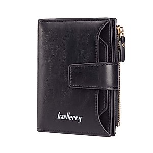 ZLONUBEY Small Wallet for Women RFID Blocking Leather Bifold Men Wallet with ID Window Women Wallets (Black)