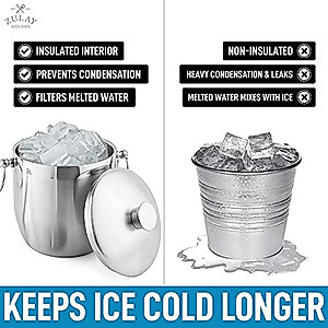 Zulay 3 Liter Double-Wall Insulated Ice Bucket For Cocktail Bar - Ice Buckets For Parties, Outdoor & Indoor - Stainless Steel Ice Bucket With Lid, Strainer & Tongs Included