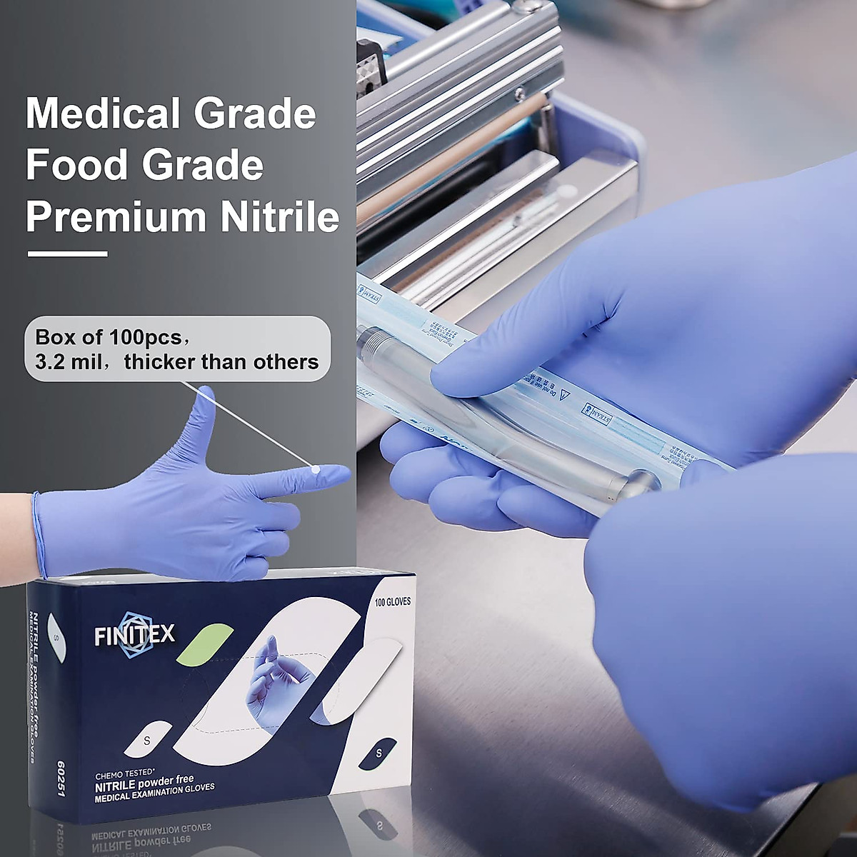 FINITEX Nitrile Disposable Gloves Medical Exam Gloves - 100 PCS Blue Latex-free Examination Chemo Food Gloves (Small)