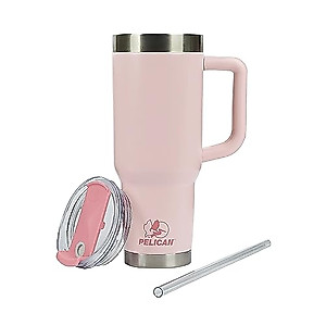 Pelican Hydration Pelican Porter™ 40 oz Vacuum Insulated Tumbler - Recycled Stainless Steel Double Wall Travel with Dual Lid, Powder Coated Insulated Coffee Mug For Hot Cold Drinks, Blush