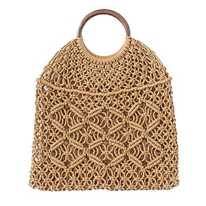 CHIC DIARY Womens Hand-woven Straw Shoulder Bag Summer Beach Handles Tote Handbag (#02-Khaki)