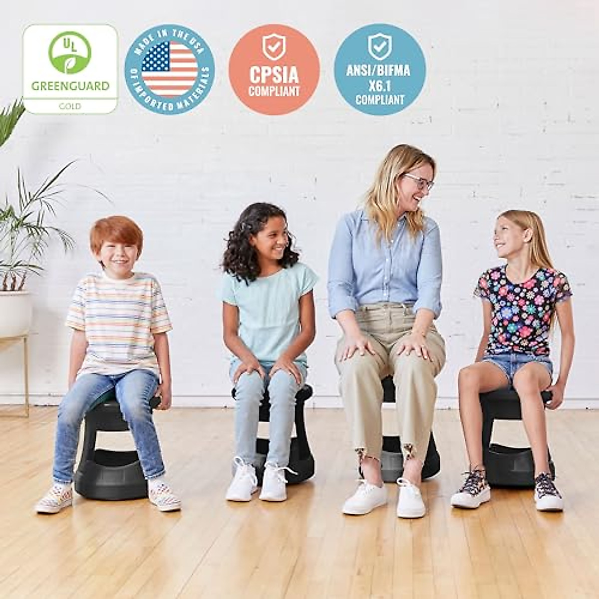 ECR4Kids Storage Wobble Stool, 15in Seat Height, Active Seating, Black