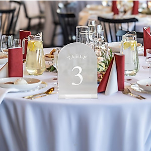 Yamesh Frosted Arch Table Numbers 1-10 White Printed for Wedding Reception Table Numbers with Stands Acrylic Table Numbers with Holders for Restaurant, Decoration, Party, Anniversary, Event(5x7 Inch)