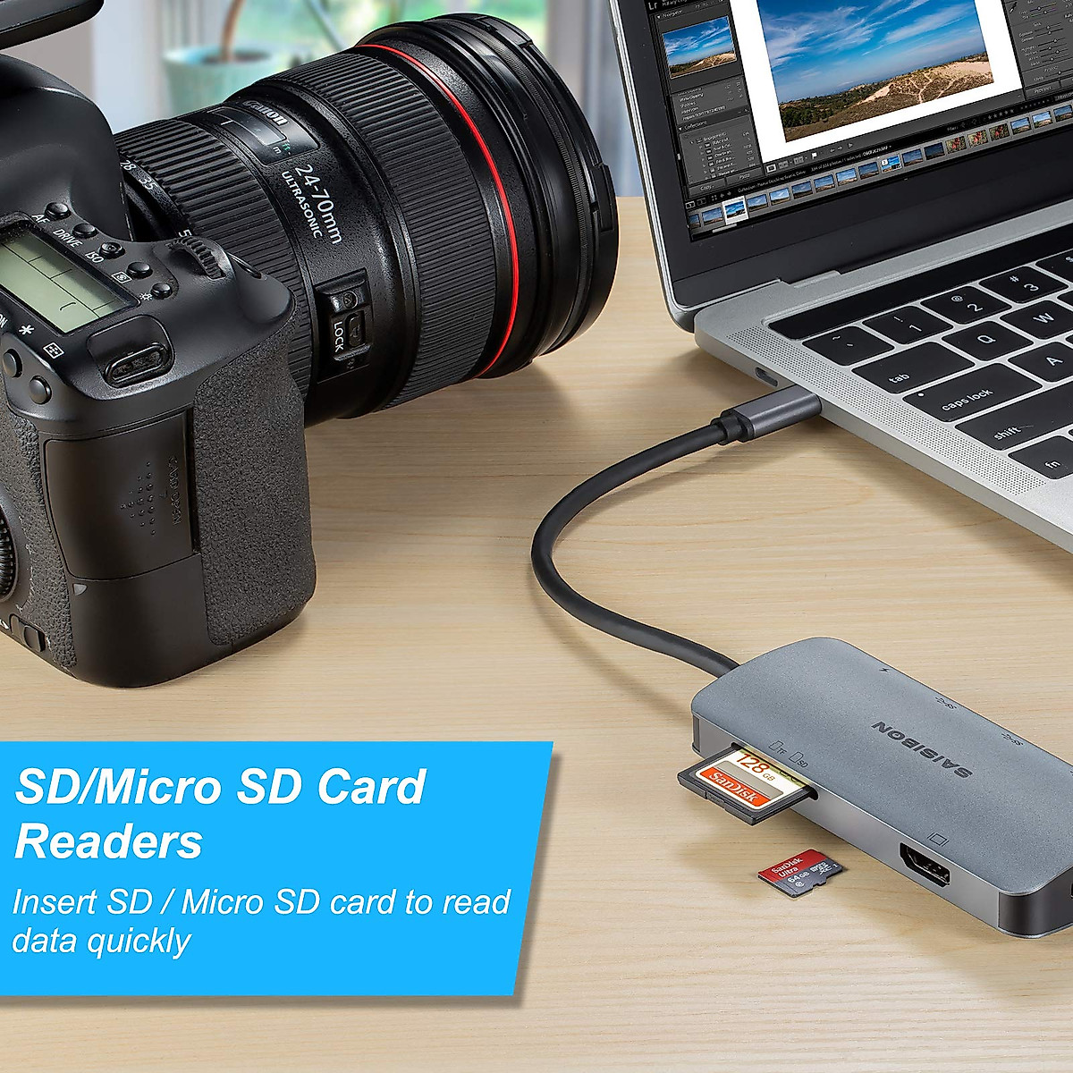 SAISIBON 8 in 1 Dual Monitor USB C Hub, Docking Station, 2 4K HDMI, 3 USB A 3.0 Ports, SD TF Card Reader, Support PD Fast Charging. Durable Aluminum Casing. Compatible with MacBook, Windows & More