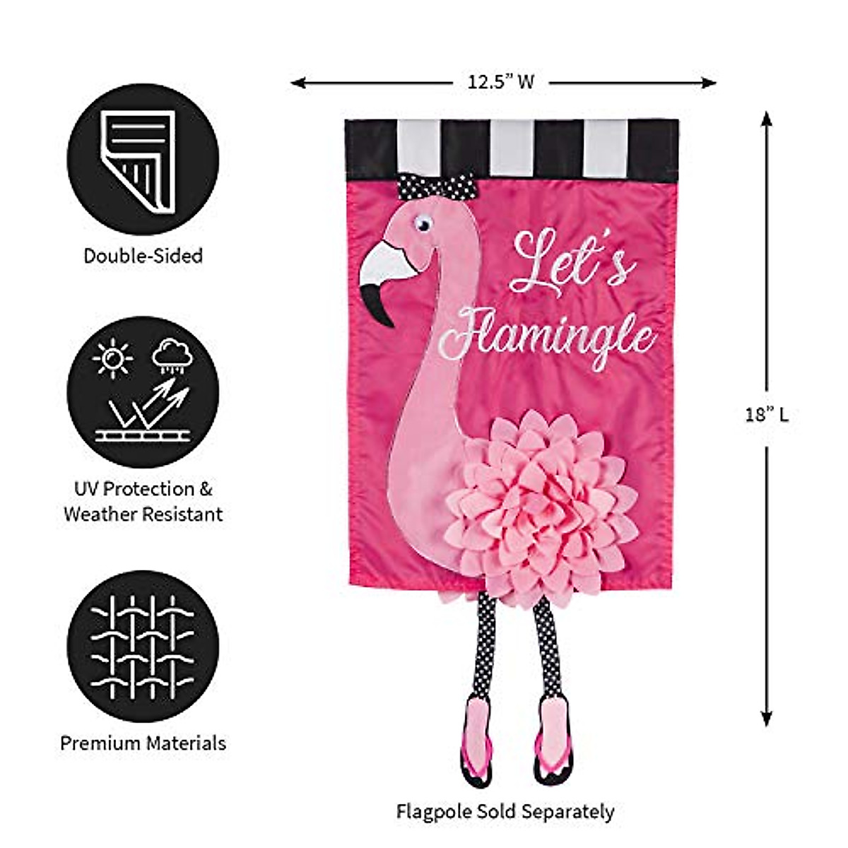 Evergreen Flag Let's Flamingle Garden Applique Flag | Pink Flamingle Garden Flag 12x18 Double Sided | Small Garden Flags For Outside | Outdoor house Welcome Flags for All Season