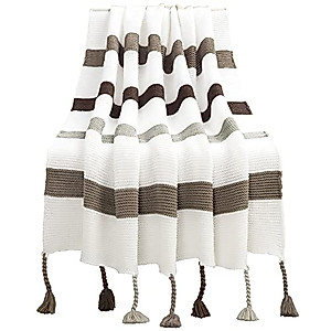 Lush Decor Boho Knitted Braided Tassel Throw Blanket, 60" x 50", Neutral