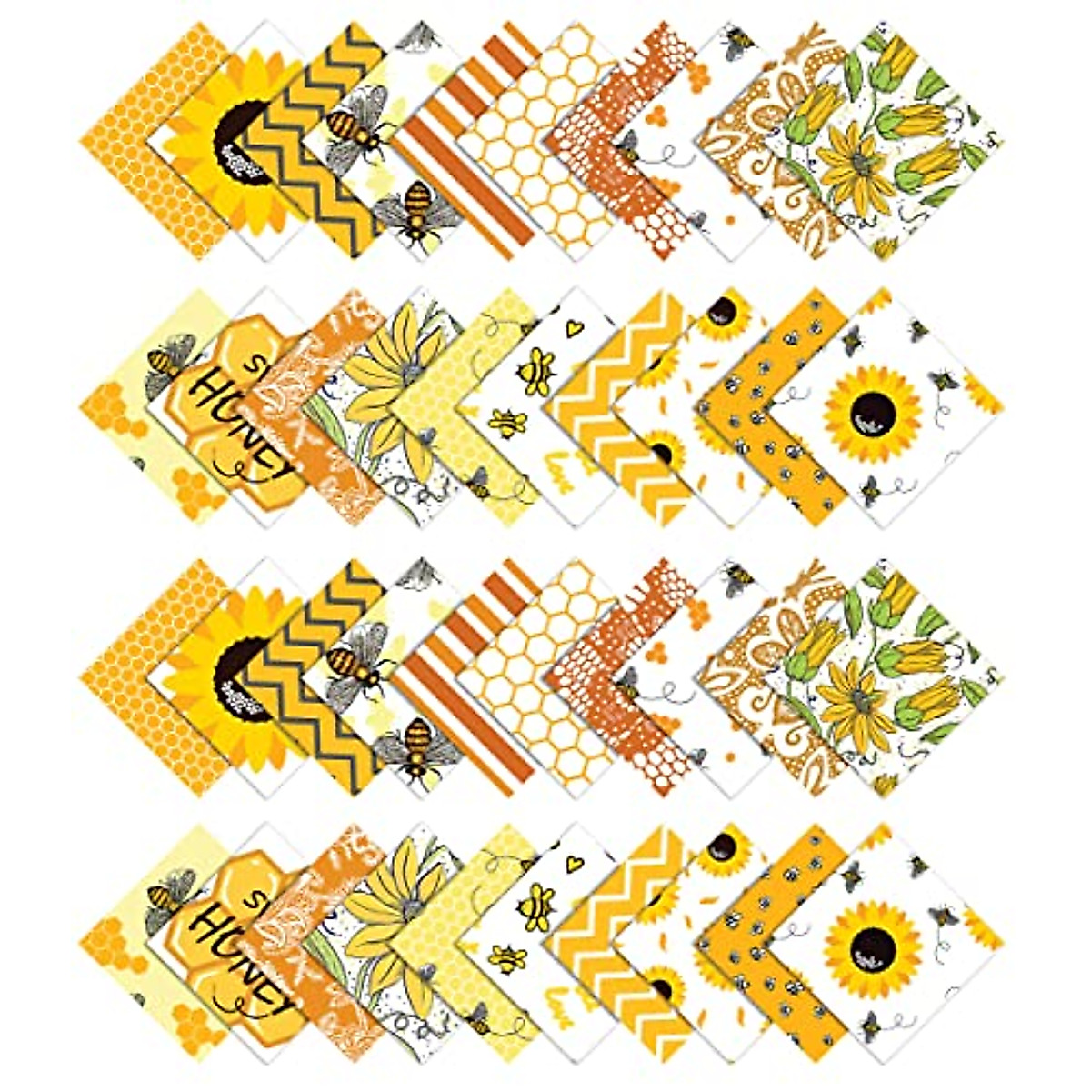 Soimoi Honey Bee Print Precut 5-inch Cotton Fabric Quilting Squares Charm Pack DIY Patchwork Sewing Craft- White & Yellow