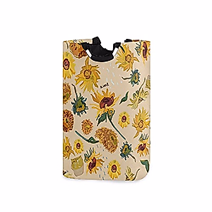 Poeticcity Van Gogh Style Sunflowers Laundry Hamper Basket Bucket, Foldable Dirty Clothes Bag, Waterproof Fabric Washing Bin, Toy Storage with Handles for Bathroom Bedroom