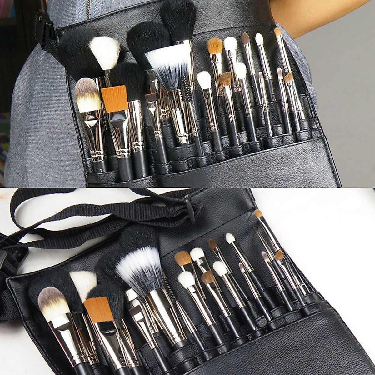Hotrose 22 Pockets Professional Cosmetic Makeup Brush Bag with Artist Belt Strap for Women (Brush Not Included)