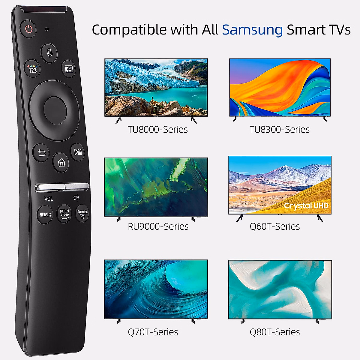 Neuronmart Voice Remote Control Replacement for Samsung Smart TV Remote, for Samsung 4K 8K Crystal UHD LED QLED Frame HDR Curved Smart TV with Netflix, Prime Video, Rakuten TV Button
