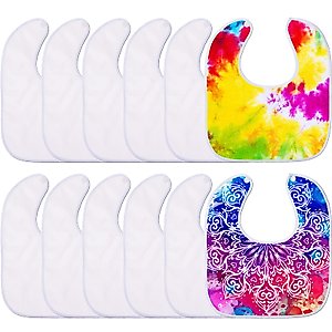 HooLing 12 Pieces Sublimation Blank Baby Bib White Blank Baby Bib Reusable Heat Transfer Printing DIY Baby Newborn Crafts Gifts, 30 x 27 cm