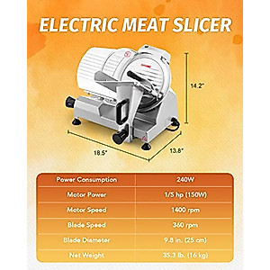 WILPREP Commercial Meat Slicer, 10-Inch Stainless Steel Blade Meat Slicer with Adjustable Thickness(0-0.5"), Bread Butter Chicken Food Slicer Kitchen Appliance