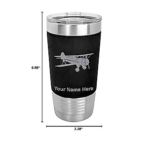 LaserGram 20oz Vacuum Insulated Tumbler Mug, Biplane, Personalized Engraving Included (Faux Leather, Black)