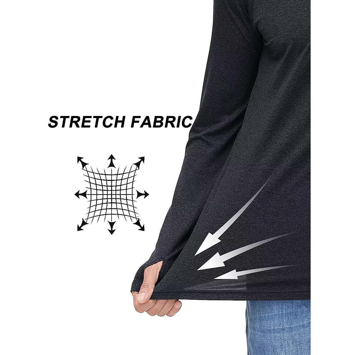 MAGCOMSEN Mens Uv Protection Shirts Long Sleeve with Hood Athletic Running Shirts Workout Sun UPF 50+ Fishing Shirts Quick Dry Hiking Shirts Black M