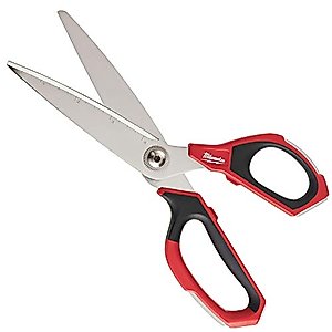 Milwaukee 48-22-4041 Iron Carbide Core Large-Looped Straight Jobsite Scissors w/ Onboard Ruler Markings and Index Finger Groove