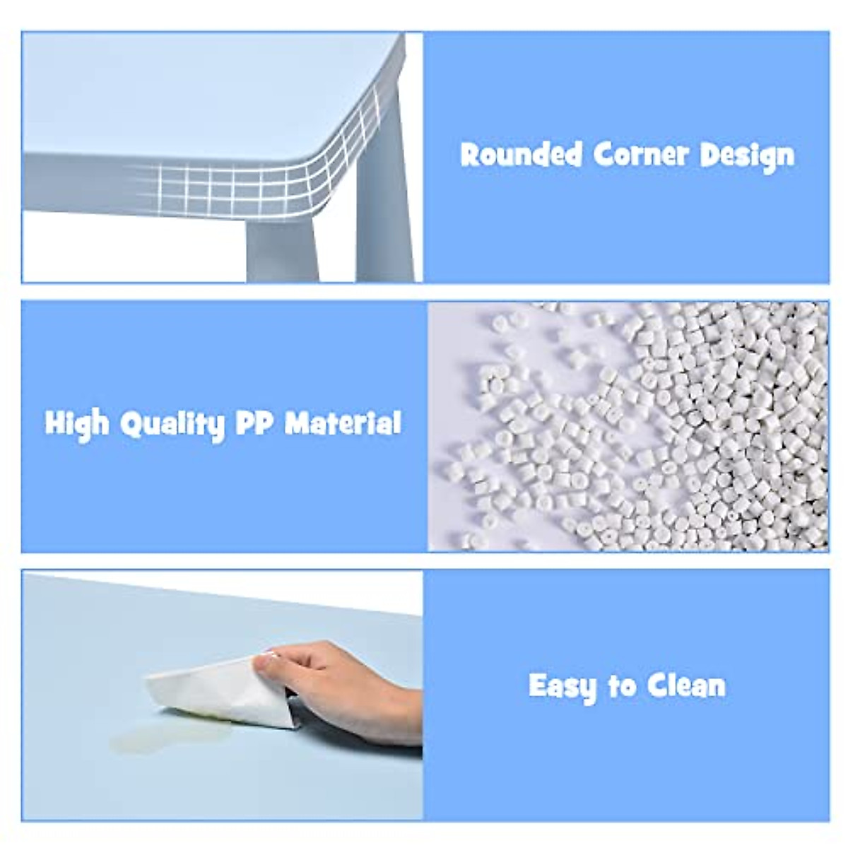 HONEY JOY Kids Table and Chair Set, Plastic Children Activity Table and 2 Chairs for Art Craft, Easy-Clean Tabletop, 3-Piece Toddler Furniture Set for Daycare Playroom, Gift for Boys Girls(Blue)