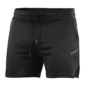 CEHT Mens Athletic Shorts Quick Dry Bodybuilding Mens Workout Shorts Gym Shorts for Men with Pockets Black