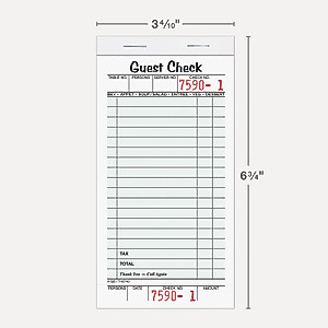 Adams Guest Check Pads, Single Part, Perforated, White, 3-2/5" x 6-3/4 ", 50 Sheets/Pad, 5 Pads/Pack (525SWMT)