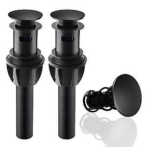 Hibbent 2 Pack Push and Seal Pop Up Drain Stopper with Overflow for Bathroom Sink Faucet Vessel Vanity, Matte Black