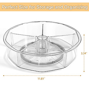Lazy Susan Organizer for Cabinet, Round Turntable Organizer with 5 Dividers Pantry Plastic Clear Storage for Fridge Living Room Kitchen Spice Rack Foods Cosmetics Perfumes Organization