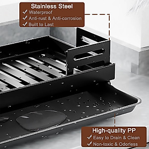 MMV Sink Caddy Kitchen Organiser, Sink Tidy Sponge Holder with Drip Tray, Stainless Steel Sink Organiser with Utensil Holder and Dish Cloth Holder for Countertop, Kitchen Sink Caddy, Black