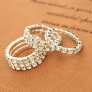 HLIN 12 Pcs Elastic Crystal Toe Ring Silver Rhinestone Accessories Body Jewelry