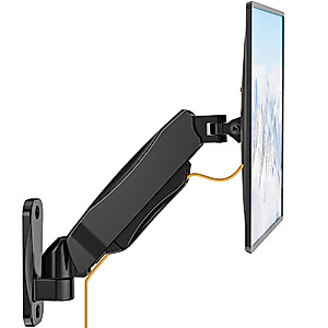 WALI Monitor Wall Mount 27+ inch, Wall Mount Monitor Arm Fits 1 Screen up to 32 inch, Single Monitor Mount Holds up to 19.8lbs, Gas Spring Monitor Arm Max Extension 13.4 inch,(GSWM001S), Black