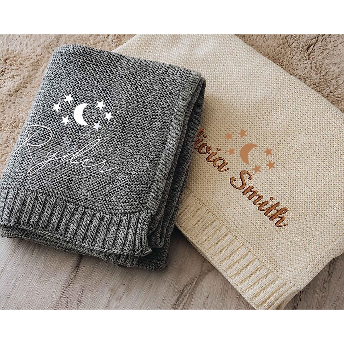 Personalized Girls Knit Embroidered Baby Blankets with Name, Cozy Soft Cotton Stroller Blanket, Custom Knit Embroidered Baby Comforter, Personalized Newborn Essentials Must Haves