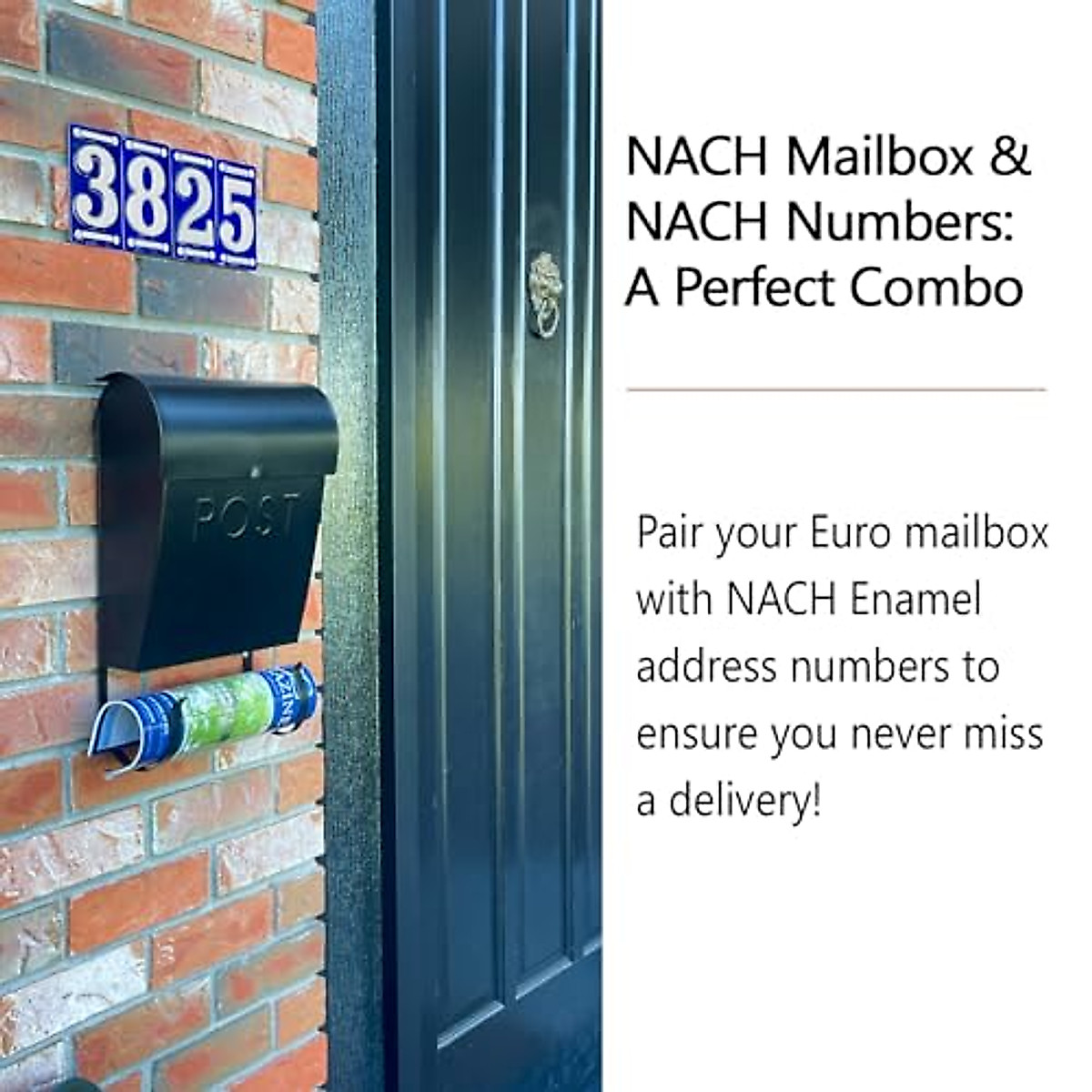 NACH Mailboxes for Outside Wall Mount, 12 x 11.2 x 4.5 inch, Black Mailbox, Waterproof Mailbox with Outdoor Newspaper Holder - The Euro Mailbox