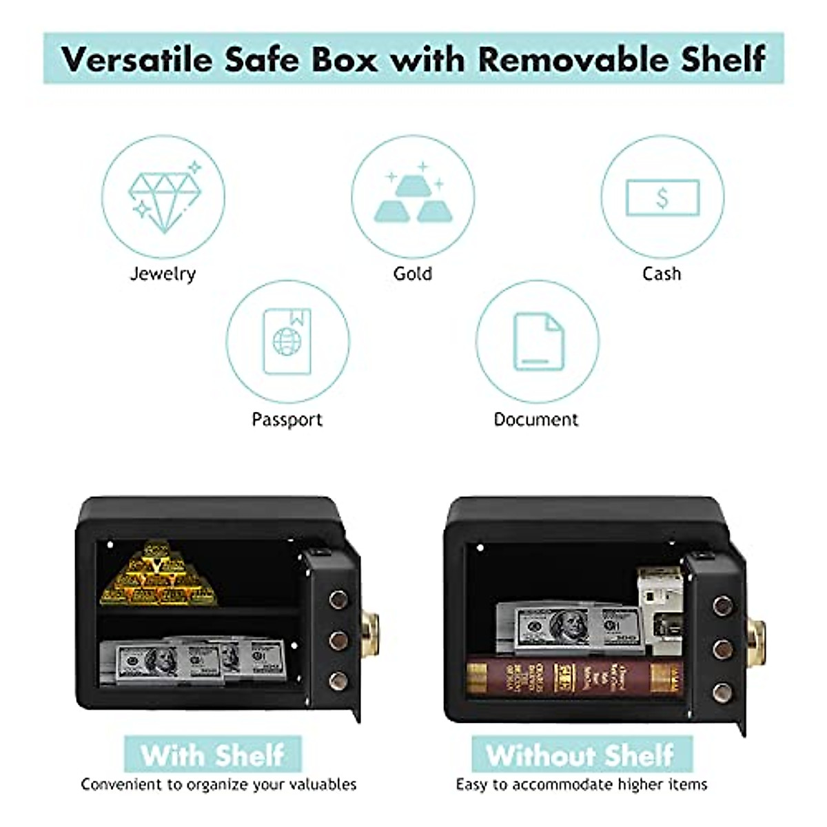 Safstar Security Safe Box, Electronic Solid Steel Safe with Keypad and Inner LED Light for Home, Office, RV Travel, Digital Safe Deposit Box for Cash Documents Jewelry Valuables, 0.5 Cubic Feet