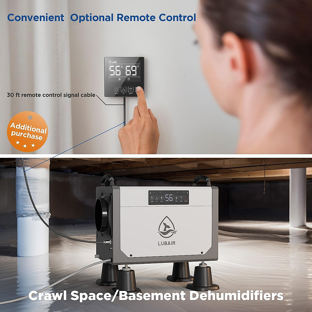 113 pint Crawl Space Dehumidifier with Pump for Basement,Commercial Dehumidifiers with Drain Hose, Industrial Dehumidifier for Large Space,Whole House